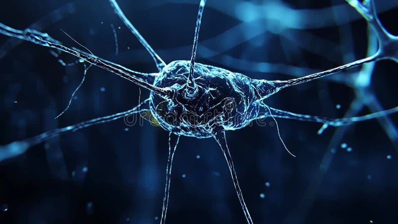 Detailed Microscopic View of a Nerve Cell Structure in Deep Blue ...