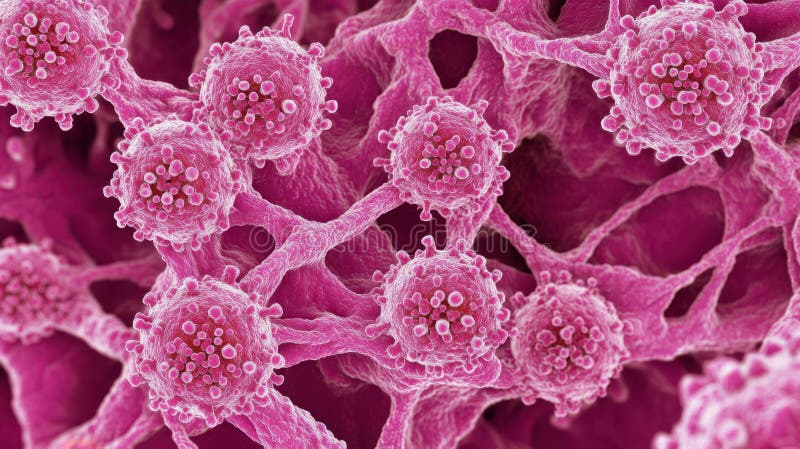Detailed Microscopic View of Pink Virus Particles Stock Illustration ...