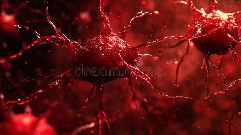 Detailed Microscopic View of Red Neurons Interconnected in a Complex ...