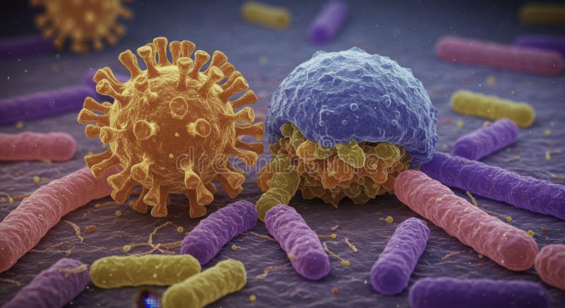 Microscopic View of Virus and Bacteria Infection, Cellular Interaction ...