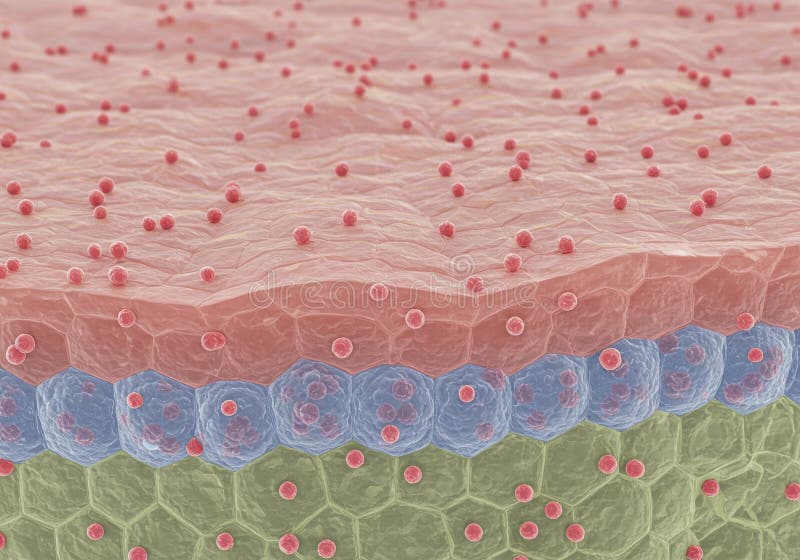 Examining Cell Layers with Particles, Detailed Microscopic View Stock ...
