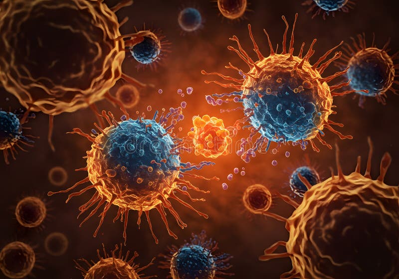 Microscopic Virus Interaction Stock Illustration - Illustration of ...