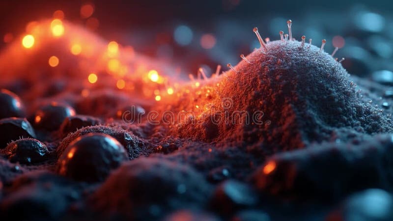 Detailed Microscopic View of a Virus Cell with Light Effects and ...