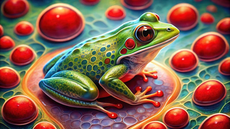 Detailed Microscopic View of WrightStained Frog Red Blood Cells a ...