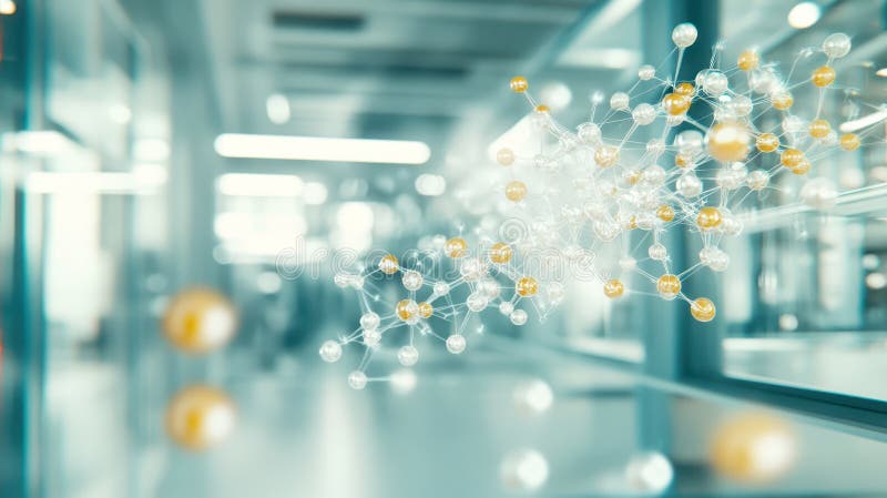 Detailed Microscopic Visualization of Molecule with Numerous Yellow ...