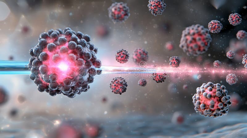 Detailed Microscopic Visualization of a Red and Black Virus with Pink ...