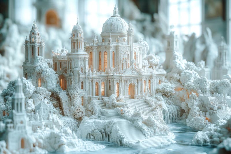 Detailed Miniature Architecture Displays Intricate White Structures ...