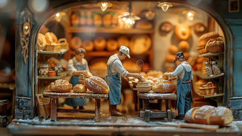 Miniature Bakers in Rustic Bakery Shop: a Charming Scene Stock ...