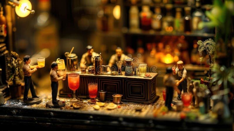 Miniature Bar Scene: Artisanal Cocktails and Bartenders at Work Stock ...
