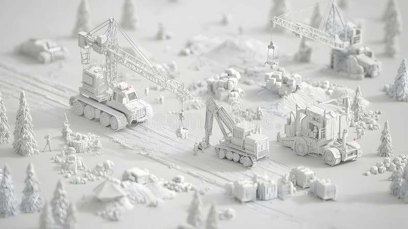 Detailed Miniature Construction Scene in White Tones. Stock ...