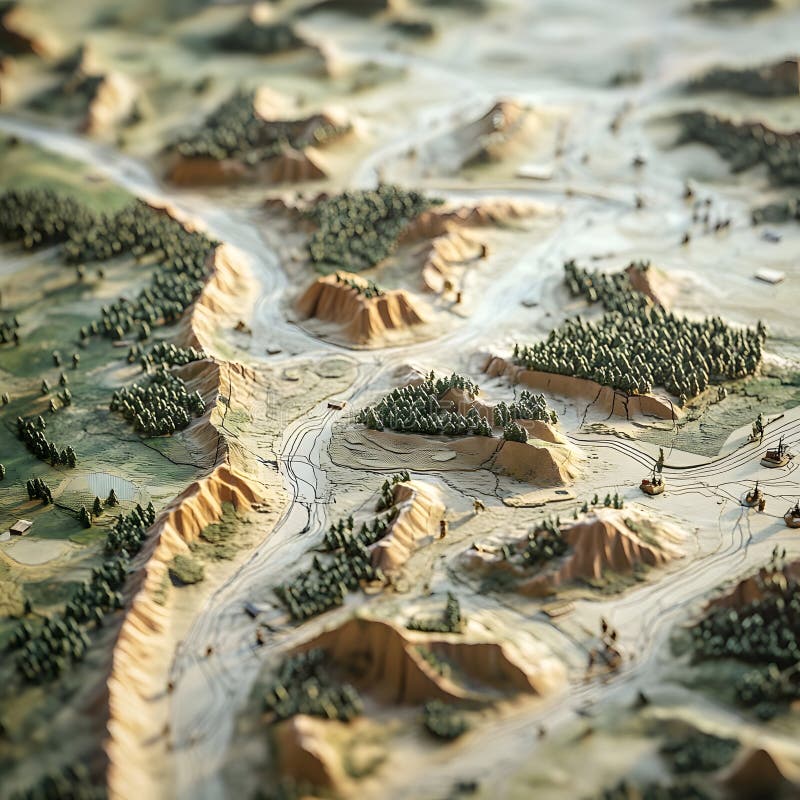 Detailed Miniature Landscape Model with Rolling Hills and Forests Stock ...