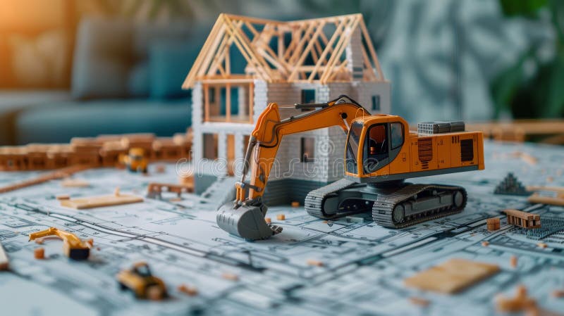 Detailed Miniature Model of a House Under Construction with a Small ...