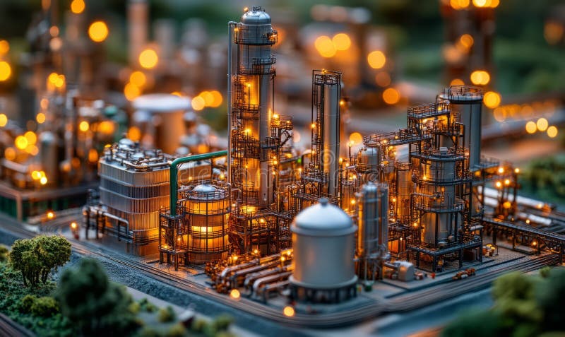 Industrial Miniature Model Glowing Lights Twilight Stock Photos - Free ...