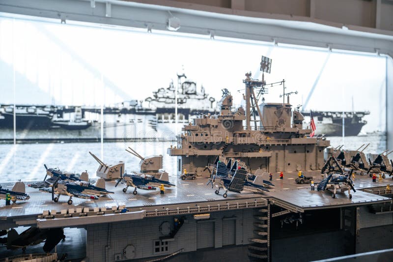 Detailed Model of Aircraft Carrier Command Tower and Jets Stock Photo ...