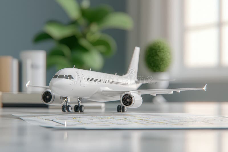 Detailed Model Airplane on Desk with Map, Surrounded by Bright and ...