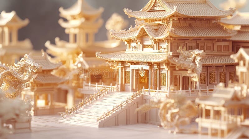 Detailed Model of Asian Temple Complex with Intricate Architecture and ...