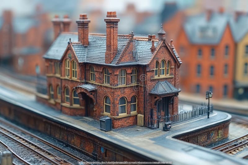 Charming Brick Train Station Miniature Model Stock Illustration ...