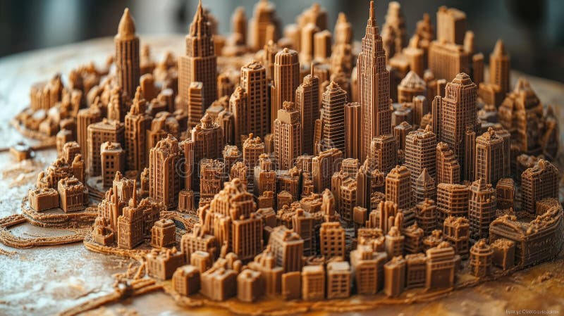 A Detailed Model of a City Skyline Made of Chocolate Stock Illustration ...