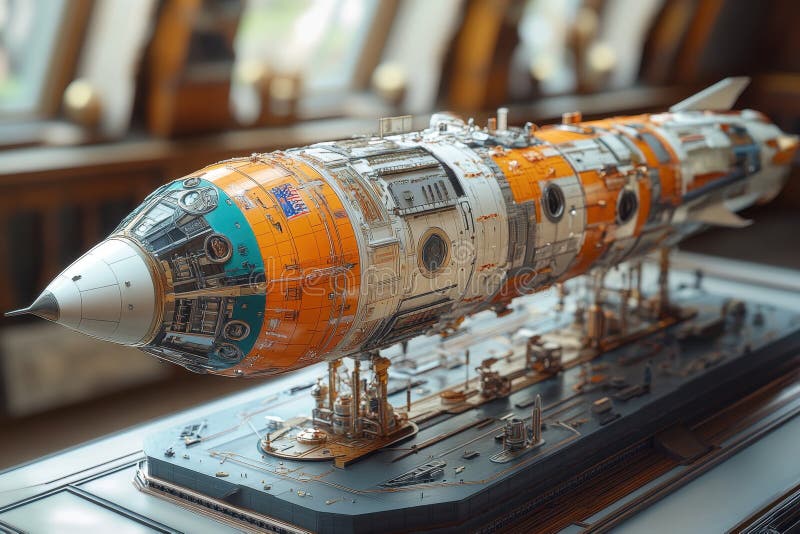 Detailed Model of a Futuristic Spacecraft Displayed Inside a Bright ...