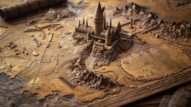 A Detailed Model of Hogwarts Castle Placed on a Map, Showcasing the ...