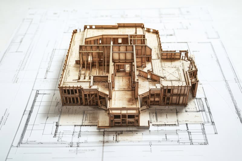 A Detailed Model House Rests on an Intricate Blueprint, Showcasing the ...