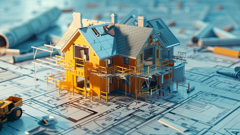 Detailed Model of a House Under Construction Placed on Architectural ...