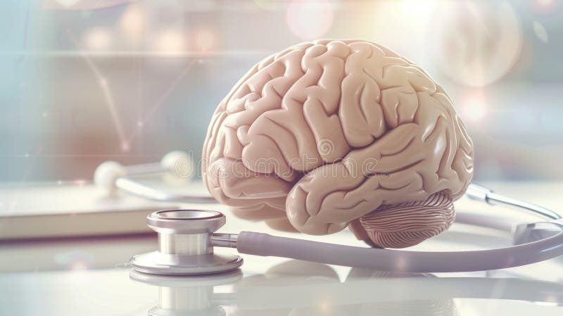 Detailed Model of a Human Brain with a Stethoscope on a Blurred Medical ...