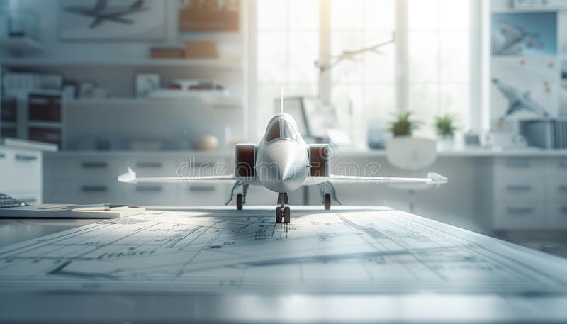 Detailed Model Jet Plane in an Engineering Workspace with Blueprints ...