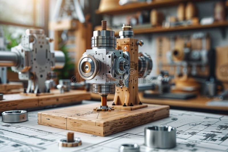 Detailed Model of a Mechanical Component on a Workbench in Workshop ...