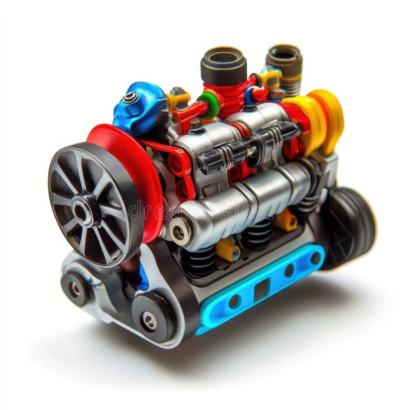 A Detailed Model of a Miniature Engine Showcasing Mechanical Components ...
