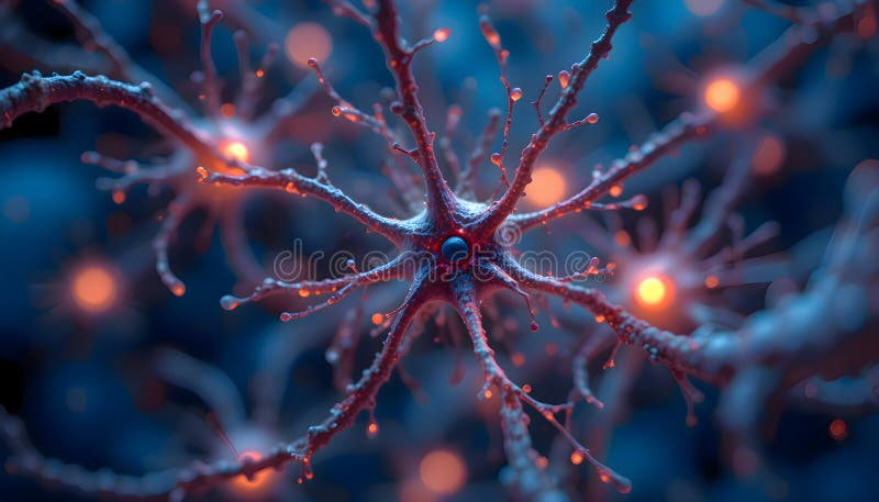 Close Up View of Neuron Model Showing Detailed Structure, Synapses, and ...