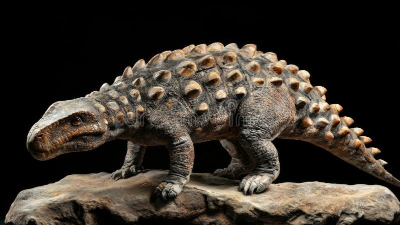 Detailed Model of a Prehistoric Armored Reptile on a Rocky Base Stock ...