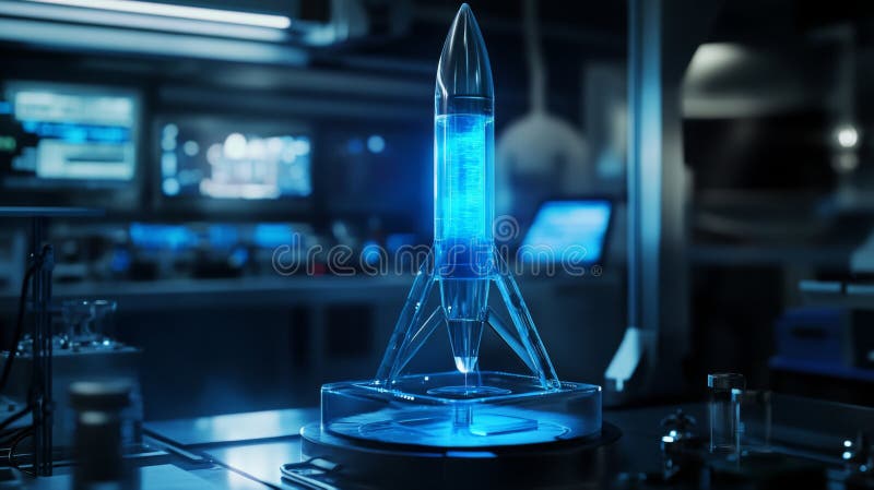 High-tech Rocket Model Displayed in a Futuristic Laboratory Environment ...