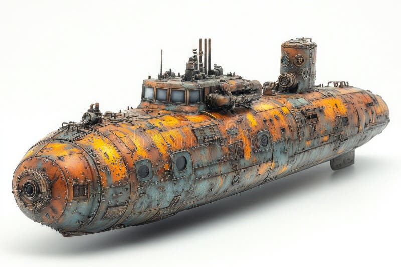 A Detailed Model of a Submarine Sits on a Clean White Surface, Ready ...