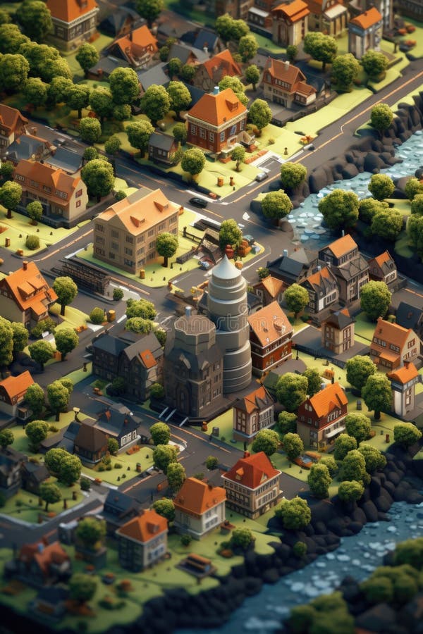 Detailed Model of a Town with a River Running through it, Suitable for ...