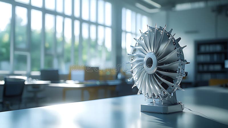 Detailed Model of Turbine Fan in Bright Office Setting, Showcasing ...
