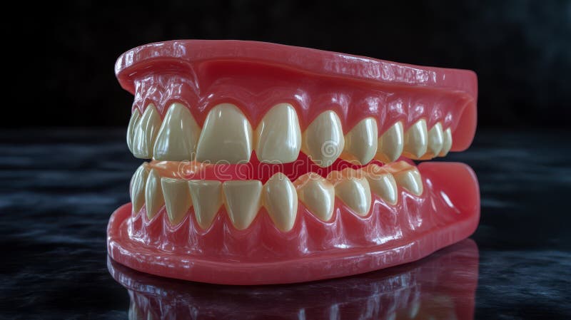 Detailed Model of Upper and Lower Teeth Displayed on a Dark Surface ...