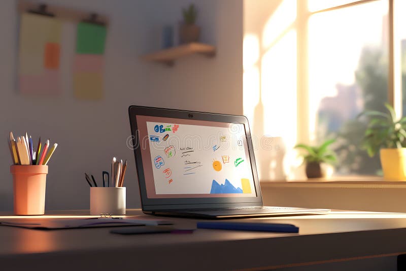 Detailed Modern Virtual Classroom with Organized Workspace and ...