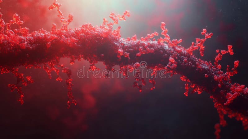 Detailed Molecular Strand in Red Tones with Complex Branching Structure ...