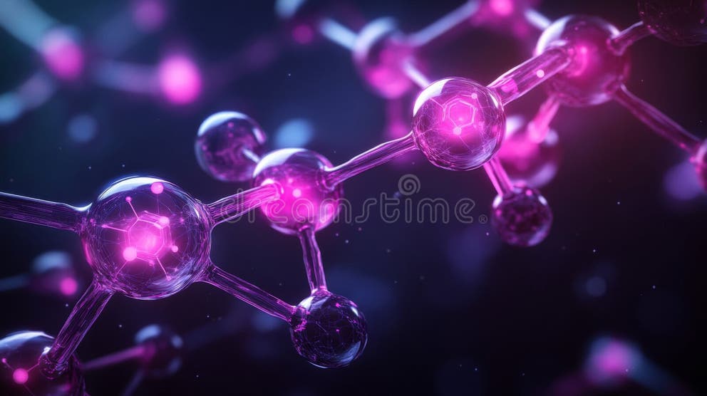 Detailed Molecular Structure with Pink Nodes and Glowing Connections on ...