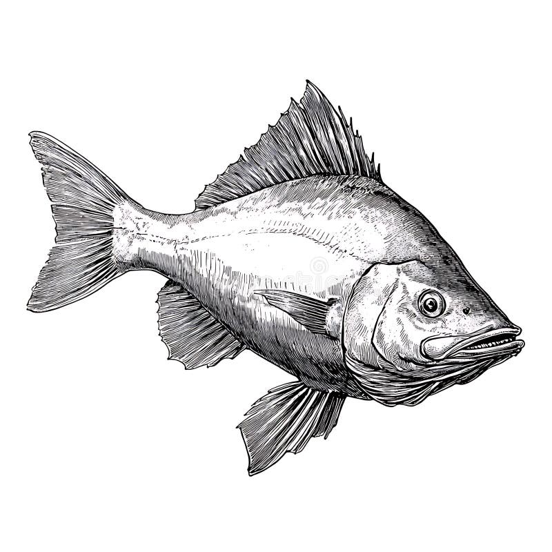 Detailed Monochrome Illustration of a Fish Stock Illustration ...