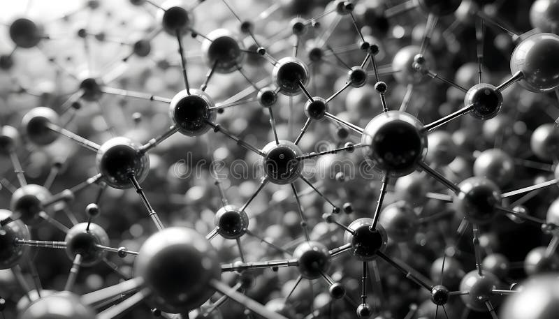 A Monochrome Depiction of Interconnected Spheres and Rods Forming a ...