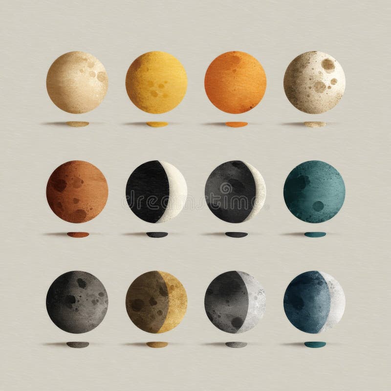 Detailed Moon Phases Illustration Set Stock Illustration - Illustration ...