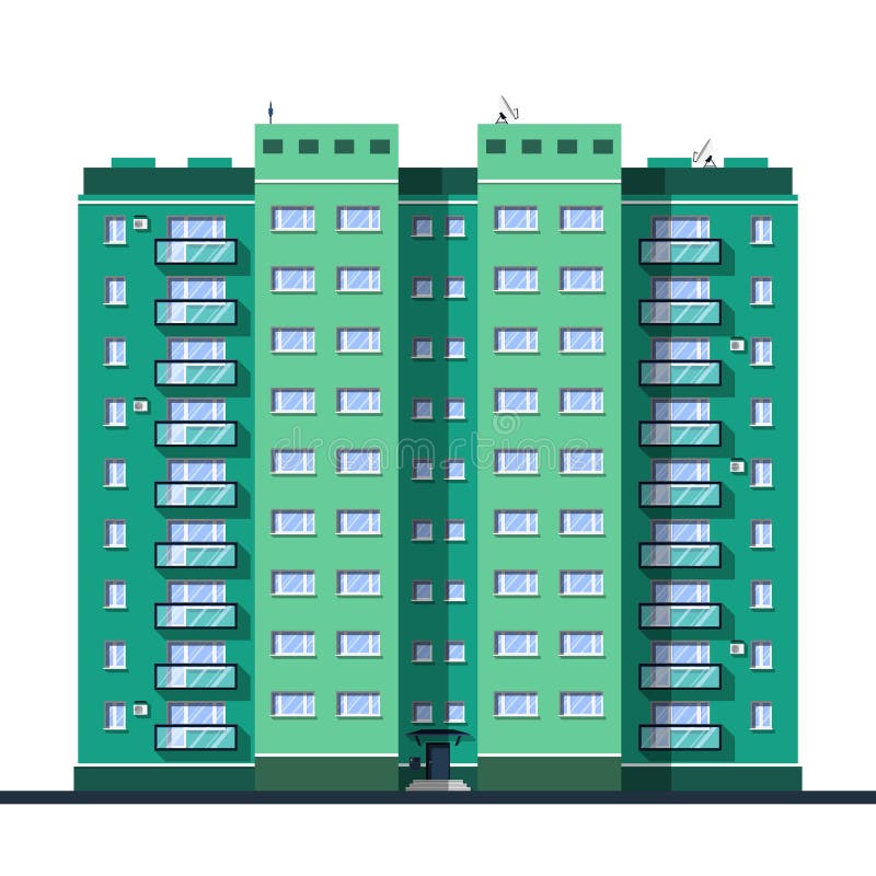 Detailed Multi-storey Building in Flat Style Stock Vector ...