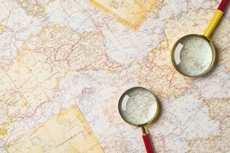 Detailed Multicolored Map with Two Magnifying Glasses Stock ...