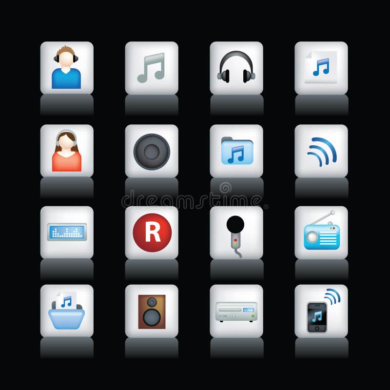 Detailed Music Icons on Black Stock Vector - Illustration of microphone ...