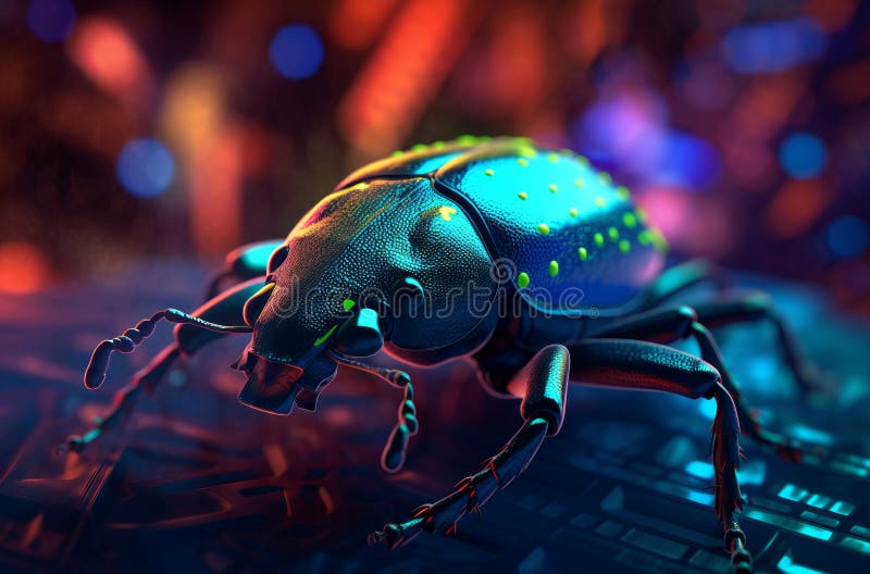 Detailed Neon Beetle. Generate AI Stock Photo - Image of interesting ...