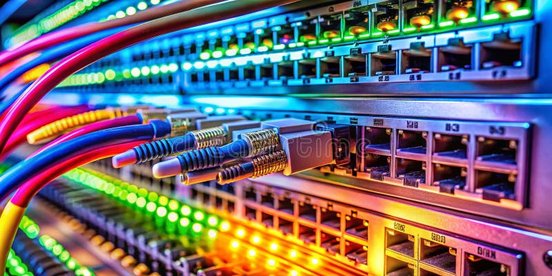 Detailed Network Switch CloseUp Exploring Data Transmission and ...