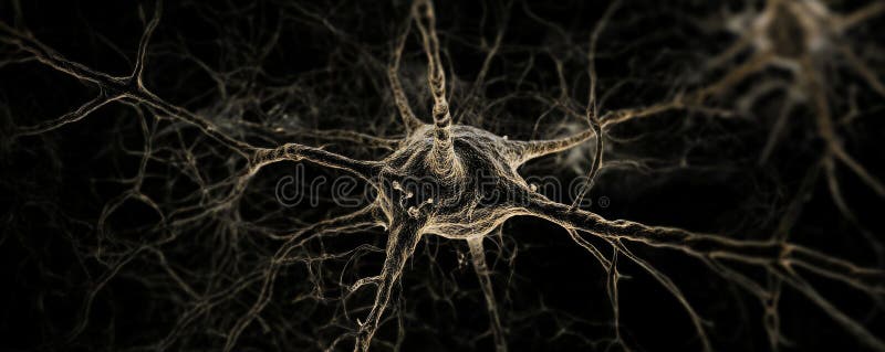 Detailed Neuron on Black Background, Scientific Visualization. Biology ...