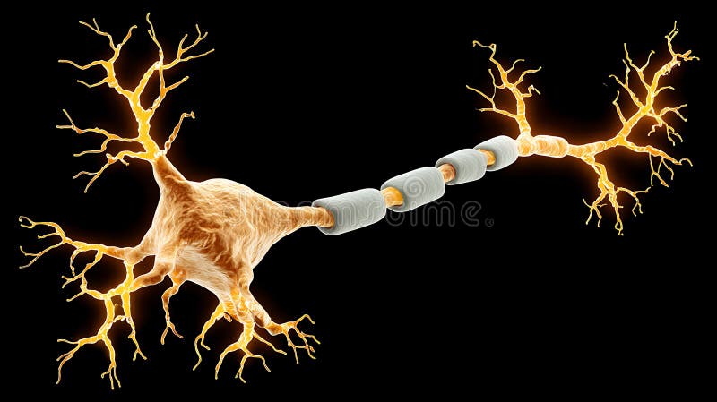 Detailed Neuron Structure Nerve Cell with Axon Dendrites and Black ...